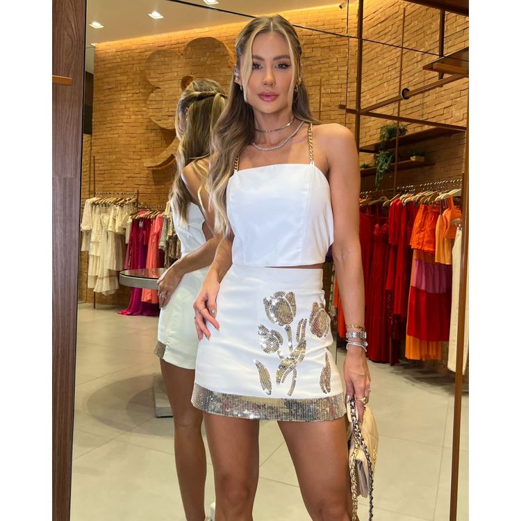 Short-Saia Paetê Off White - Murau