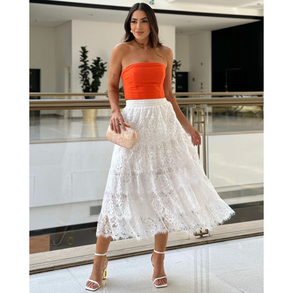 Saia Renda Camadas Off White - Murau
