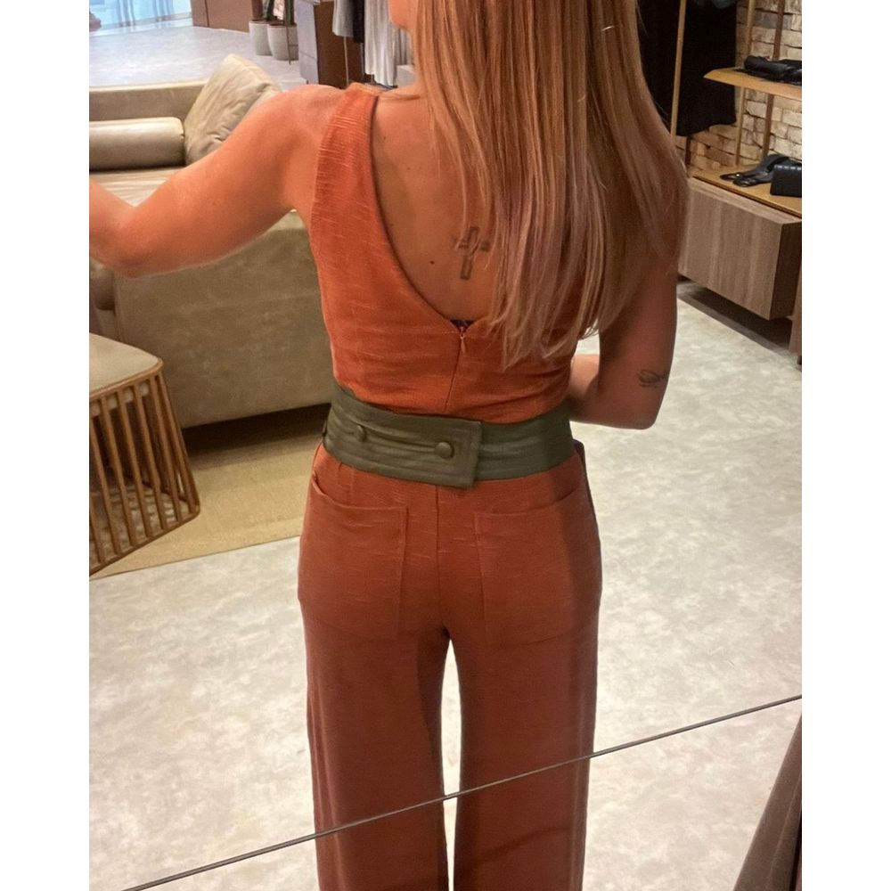 Cinto Couro Pespontos Verde Militar - Murau